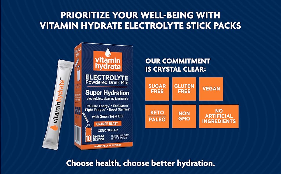 Amazon.com: Vitamin Hydrate Electrolyte Powdered Drink Mix, Super Hydration, Boost Stamina ...