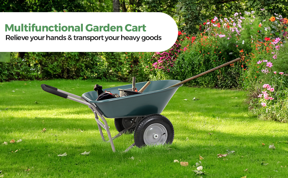 Panana Heavy Duty Garden Trolley 85L Barrow Cart Wagon with Pneumatic Tires, 150kg Capacity Yard ...