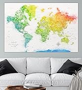Amazon.com: Holy Cow Canvas Personalized Push Pin World Map on Canvas in Vintage Earth Tones ...