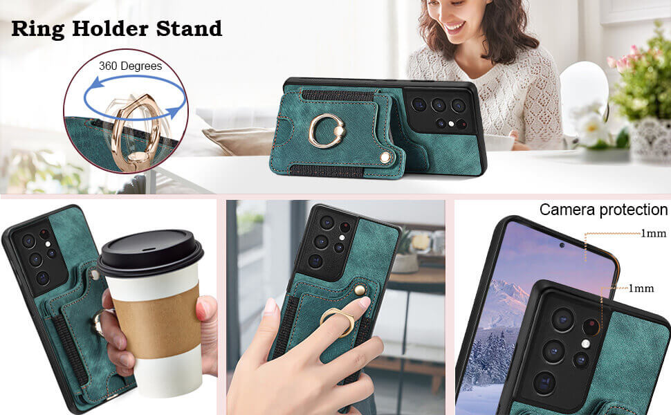 Amazon.com: JanCalm for Samsung S21 Ultra Case Card Holder Wallet, Ring Stand, RFID Blocking ...