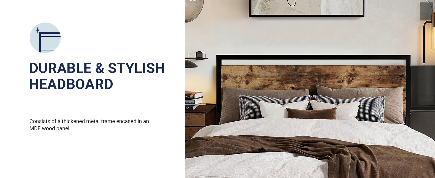 Amazon.com: Allewie Queen Bed Frame with Rustic Headboard & Footboard, Sturdy Metal Frame ...