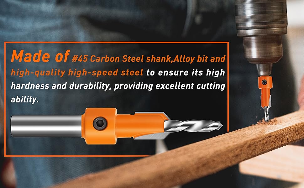 Serplex® 10Pcs Wood Countersink Drill Bit Set, with 5Pcs Extra Pilot Drill Bit, 5/16" Round ...