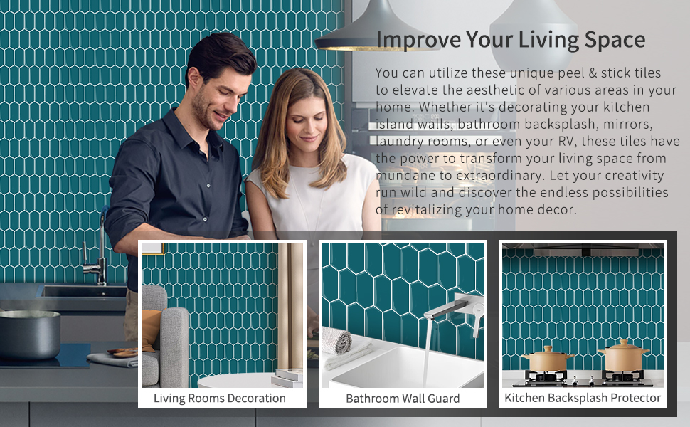 Amazon.com: MOONFUN Long Hexagon Peel and Stick Tiles Backsplash,10 Sheets 3D Self Adhesive Wall ...