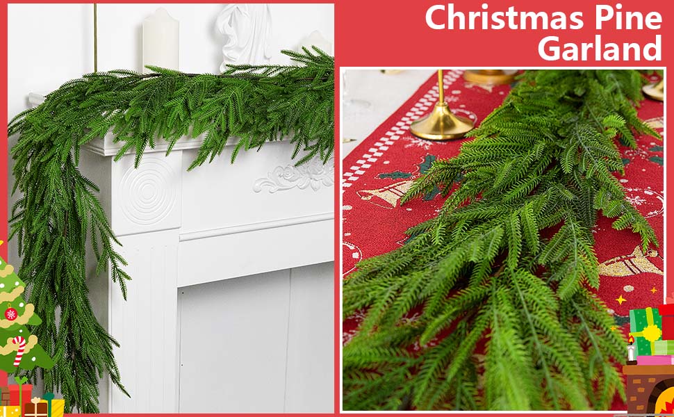 Amazon.com: Watayo 6 Ft Christmas Norfolk Pine Garland- Dense Real Touch Pine Garland Ornament ...