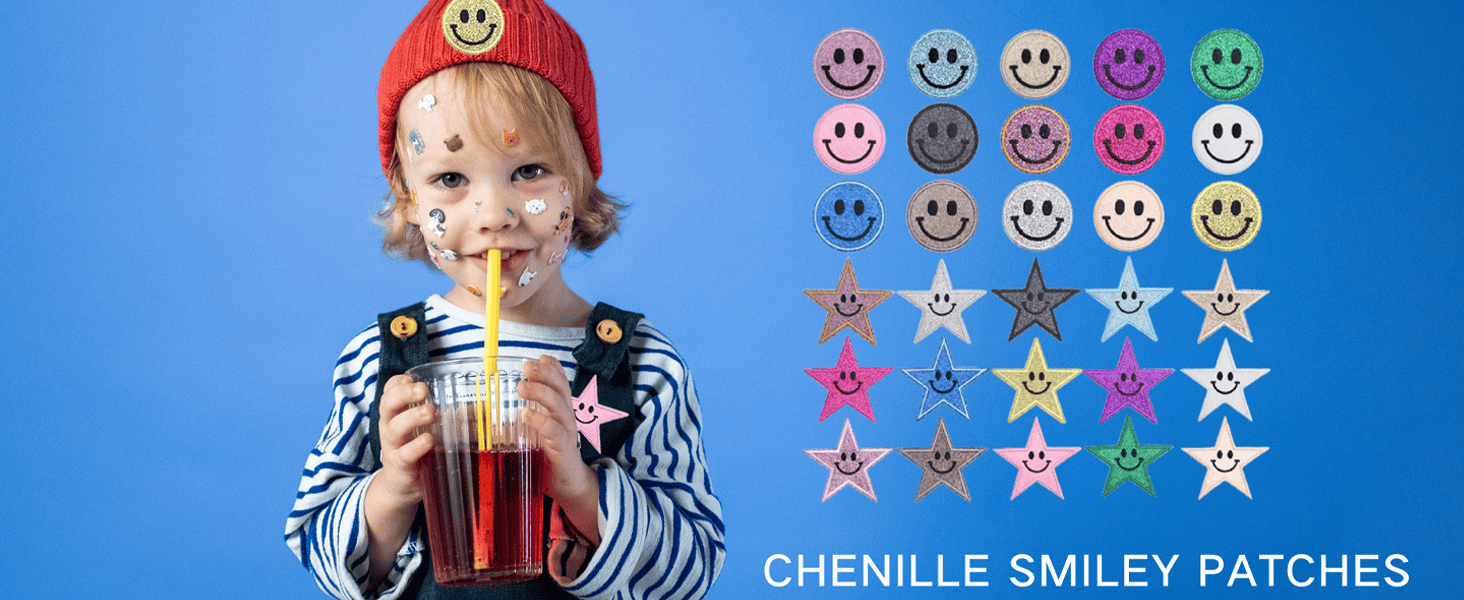 Amazon.com: Zakrafo 30 Pcs Sequin Round Smiley Face Chenille Patches ...