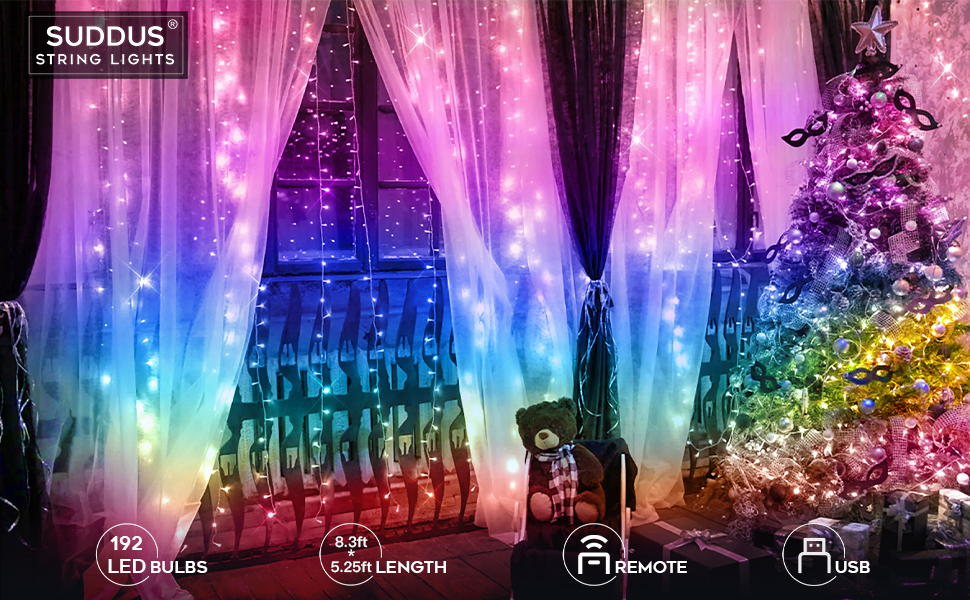 Amazon.com: suddus Curtain Lights for Bedroom, 192 Led 8.3ft x 5.25ft ...