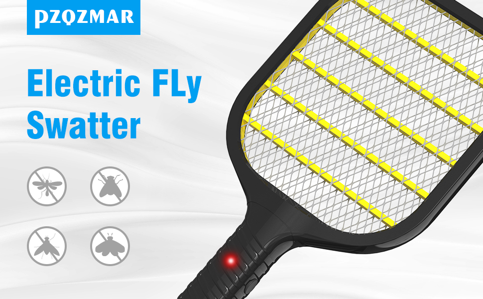 pzqzmar Fly Swatter, Fly Zapper, Mosquito Zapper, 3000V Handheld Bug Zapper Racket, Electric 3 ...