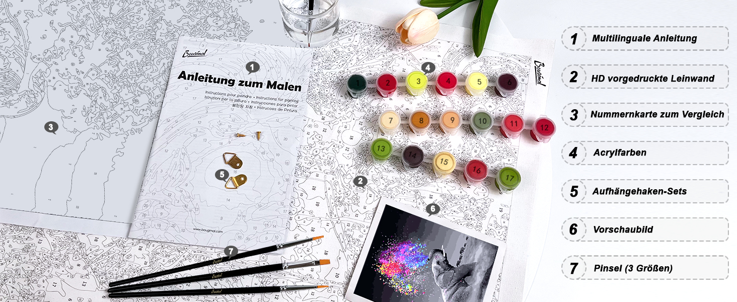 Bougimal Malen Nach Zahlen Erwachsene Landschaft Mit Rahmen inklusive Pinsel und Acrylfarben ...