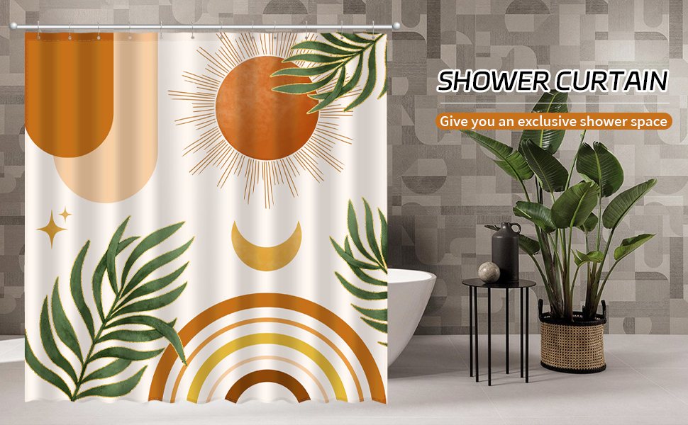 Amazon.com: JWXCBIM Boho Mid Century Shower Curtain, Bohemian Orange Minimalist Simple Aesthetic ...