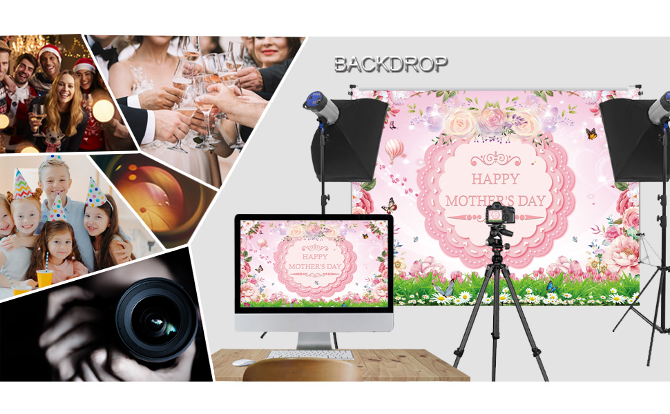 Amazon.com : DHXXSC 7X5FT Happy Mother's Day Backdrop Pink Flower Backdrop Mothers Day ...