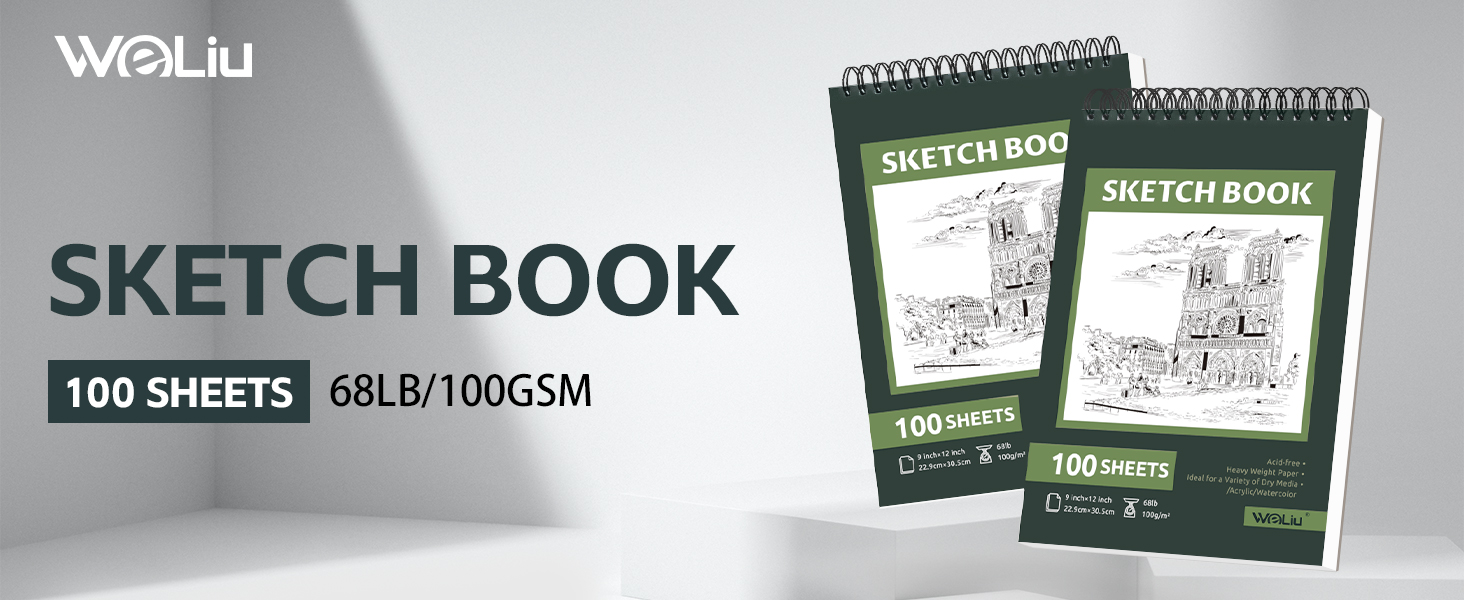 Amazon.com: WeLiu Sketchbook 9x12 Inch, 2 Packs Sketch Pad Drawing Painting Writing Paper, 100 ...