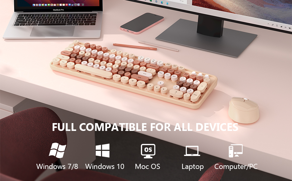 Amazon.com: Wireless Keyboard and Mouse Combo, MOFII Full-Size Retro Round Keyboard and Mouse ...