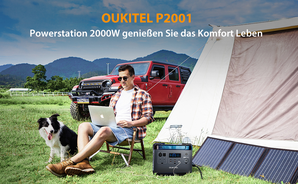 OUKITEL Tragbare Powerstation 2000W Lifepo4 P2001, Stromspeicher 2000WH mit 230V Steckdose 2000W ...