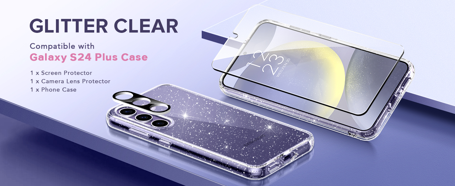 Amazon.com: TIESZEN for Samsung Galaxy S24 Plus Case Glitter, [with Screen Protector + Camera ...