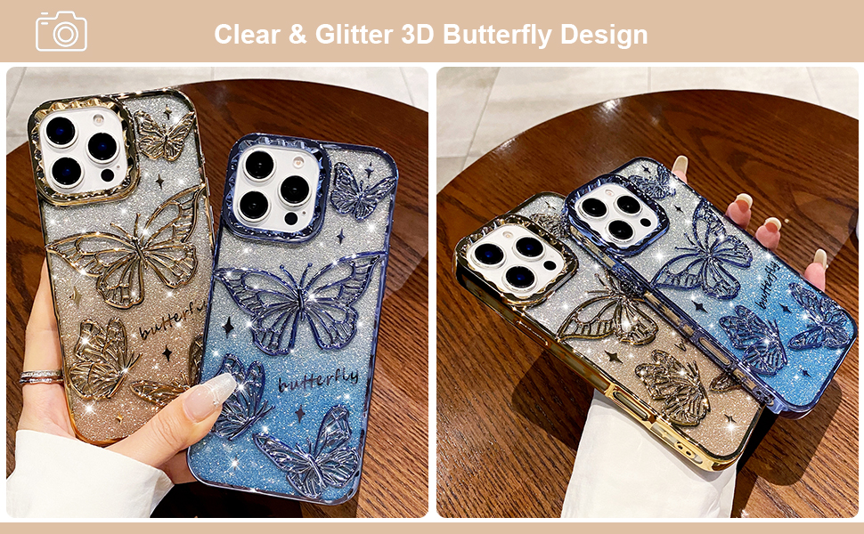 Amazon.com: OWLSTAR for iPhone 16 Pro Max Case Glitter Bling, Luxury 3D Butterfly Phone Case ...