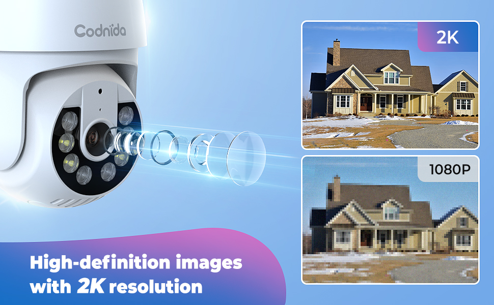 Codnida 2K Security Camera Outdoor/Indoor, 360° PTZ WiFi Camera, IP Camera with 24/7 Recording ...