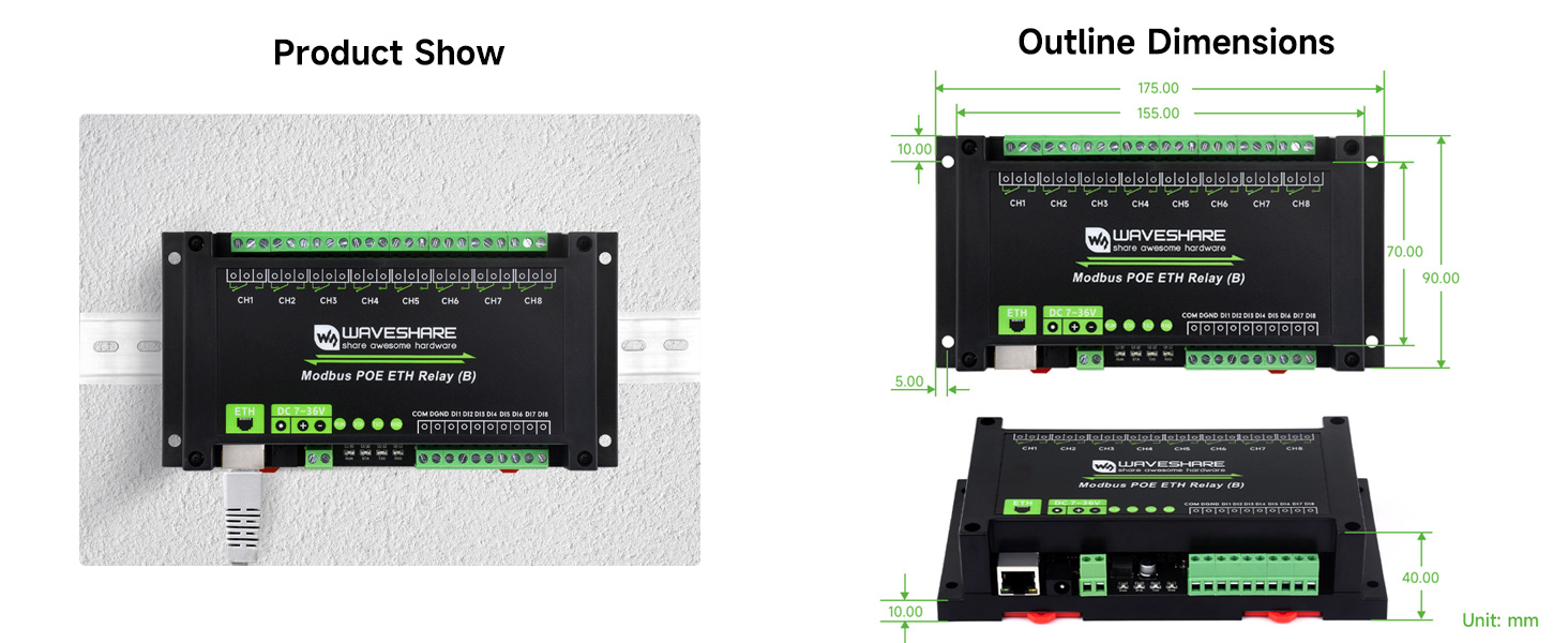 Amazon.com: Waveshare 8-Ch Ethernet Relay Module (B) with Digital Input, Modbus RTU/Modbus TCP ...