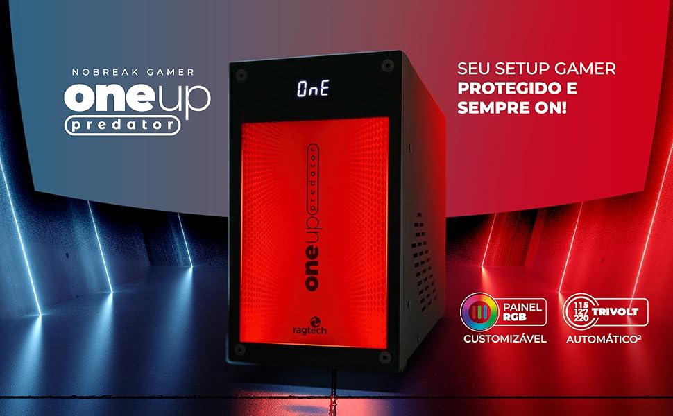 RAGTECH – Nobreak GAMER One Up Predator 800 – 800VA/560W – 1 bateria 12V/7Ah – Bivolt – 6 ...