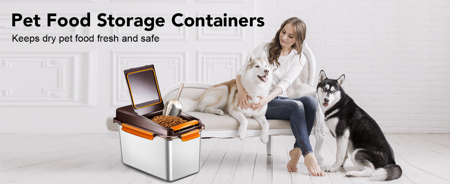 Amazon.com: Newget Dog Food Storage Container Stainless Steel with Scoop, 16 LB /11 LB Airtight ...