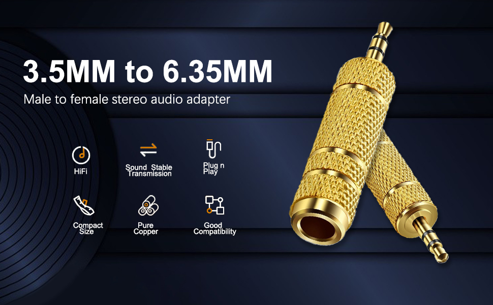Adaptateur Jack 3.5mm Mâle vers 6.35mm Femelle, Prise AUX Mini Jack Connecteur Audio Fiche ...