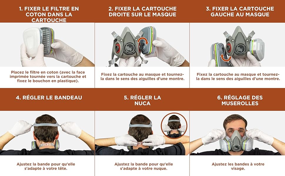 Masque Protection Respiratoire Anti Poussière RH-M103 ABEK1 avec Filtres de Protection contre ...