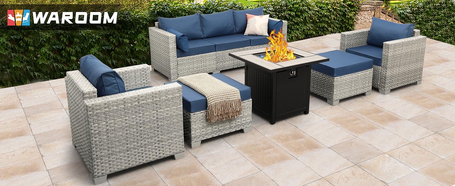 Amazon.com: WAROOM Patio Furniture Set 6 Piece Outdoor Patio Set Grey Wicker Balcony Furniture ...