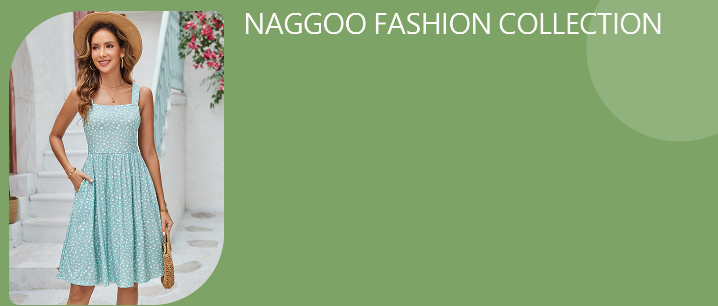 Naggoo Women's Summer Sundress Sleeveless Square Neck Dress High Waist A Line Short Dress at ...