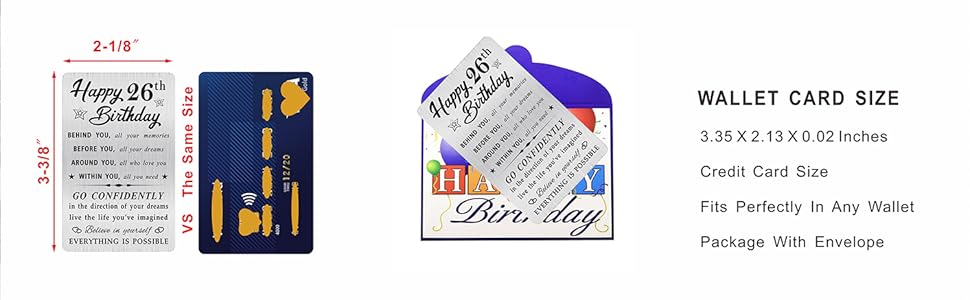 Amazon.com: MOQIYXL Happy 26th Birthday Card for Men Women, Small Engraved Wallet Card for 26 ...
