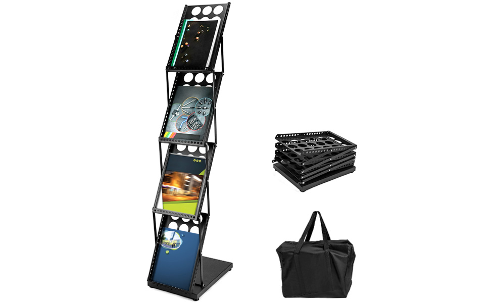 Amazon.com : QWORK Magazine Brochure Display Rack Stand, 4 Pocket Foldable Literature Catalog ...