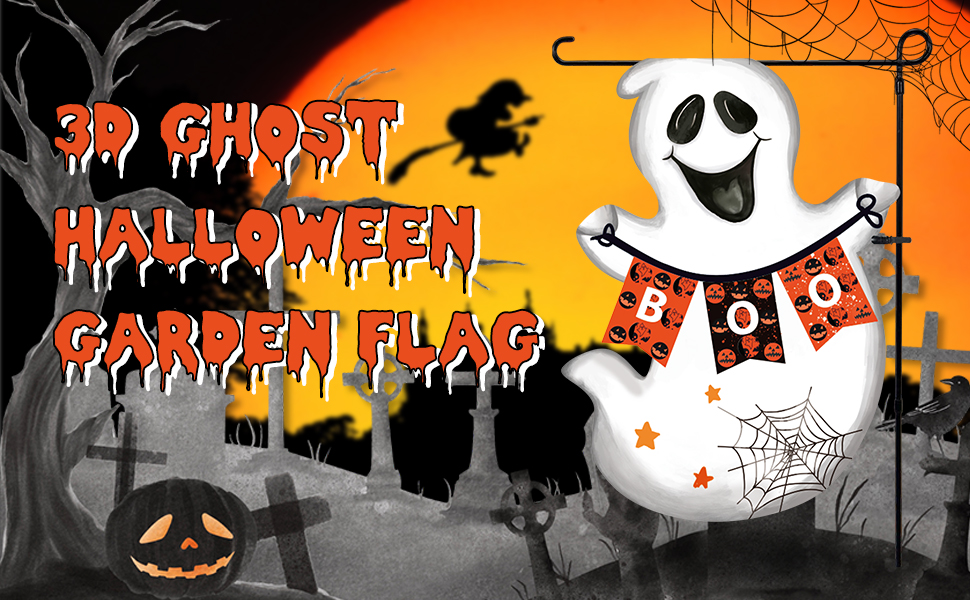 Amazon.com : AYNAZON 3D Ghost Halloween Garden Flag, Vertical Double ...