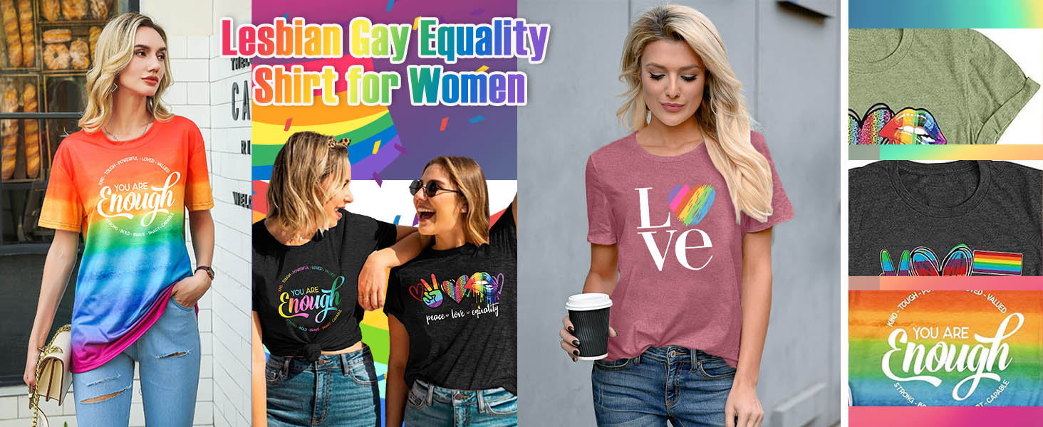 Amazon.com: Enough Shirt Womens Inspirational Letter Rainbow Graphic ...