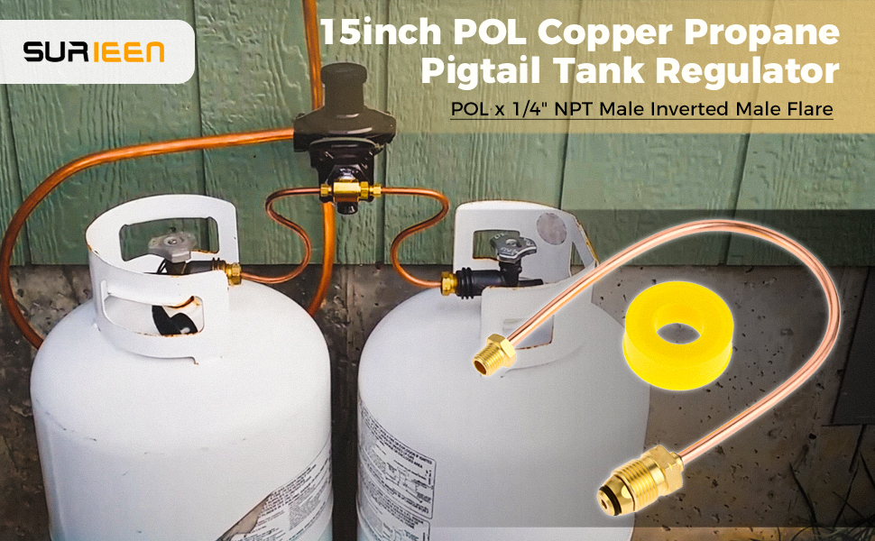 Amazon.com : SURIEEN 15 Inch Propane Regulator Copper Pigtail POL x 1/4" NPT Male, Two Stage ...