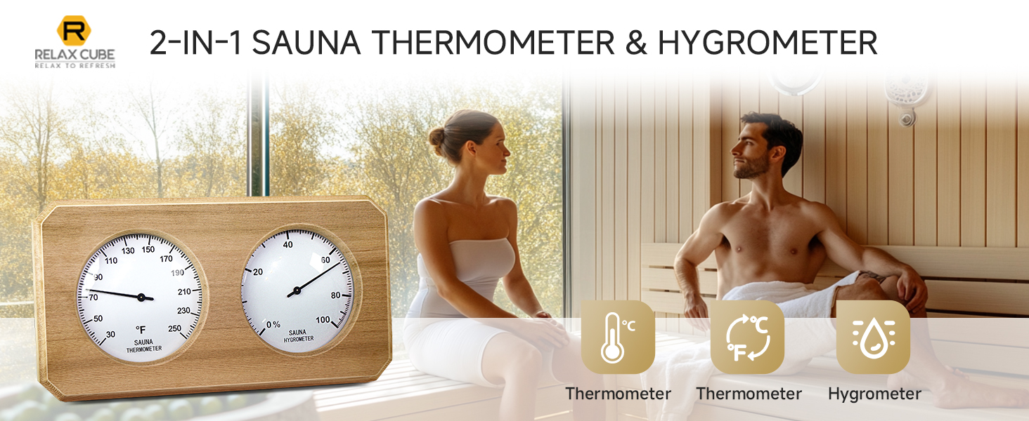 Amazon.com : RelaxCube Sauna 2 in 1 Thermometer and Hygrometer, Red Cedar Sauna Thermometer ...