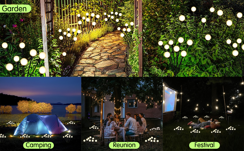AIBISTAR Luci Solari da Giardino, 2 Pezzi 12 LED Firefly Esterno, IP65 Impermeabile, Energia ...