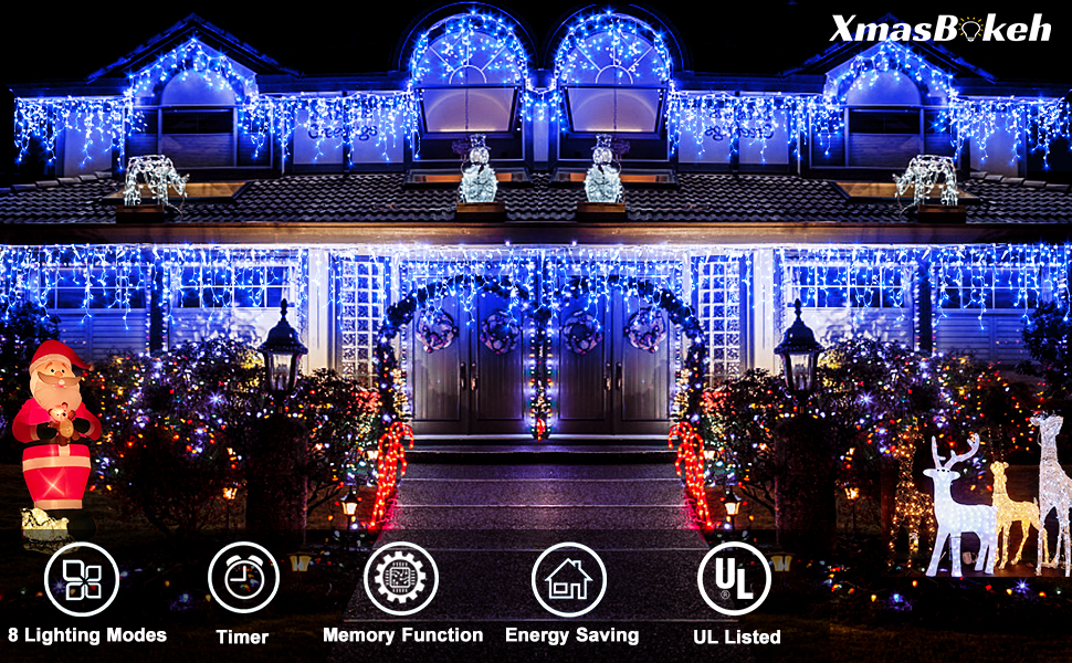 Icicle Lights 640LED 66ft Christmas Lights Outdoor, 8 Modes Hanging ...