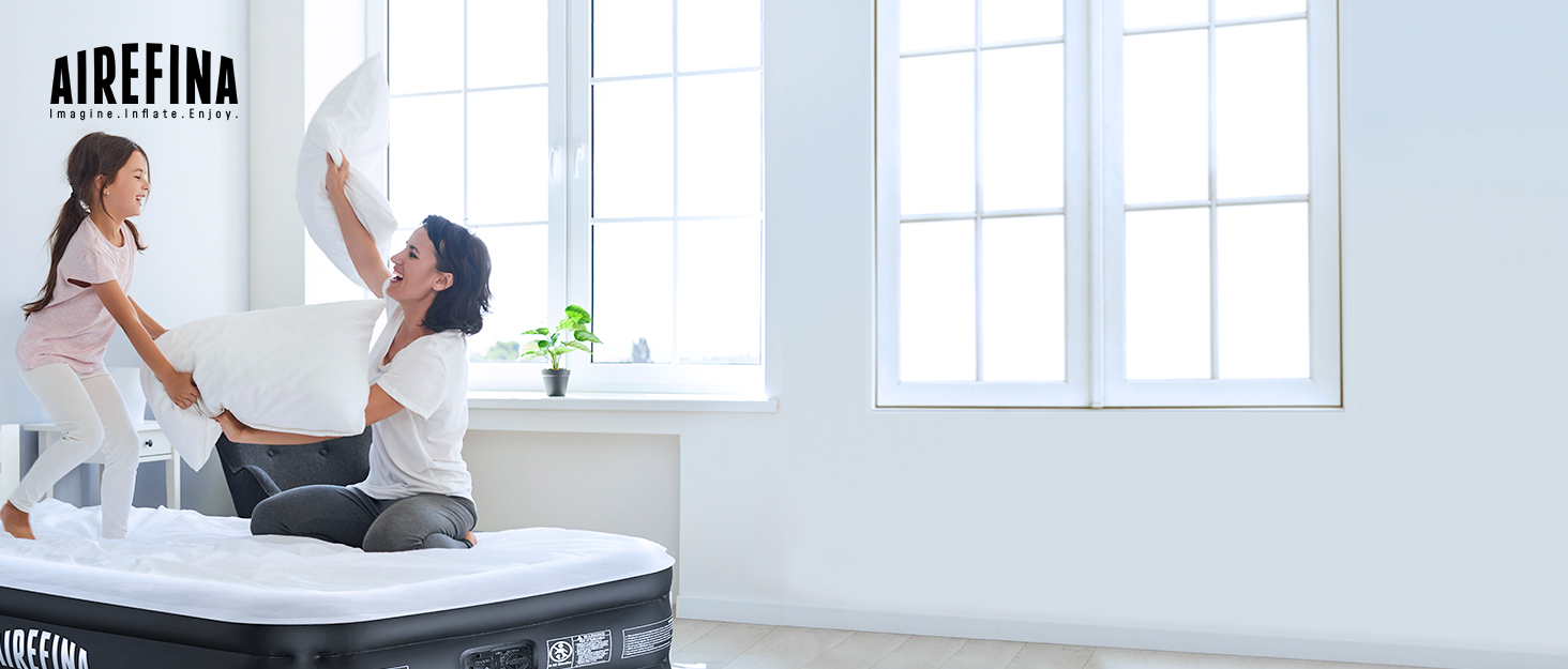 Airefina Luxury Air Bed Double with Built in Pump, Inflatable Air Mattress Fast Inflation ...