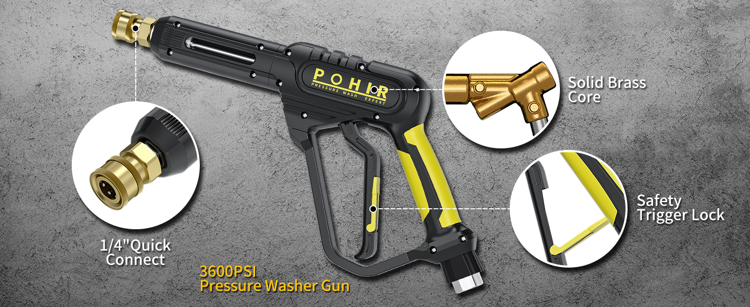 Amazon.com: POHIR Pressure Washer Gun with Foam Cannon & 50ft Power Washer Hose, 3600PSI ...
