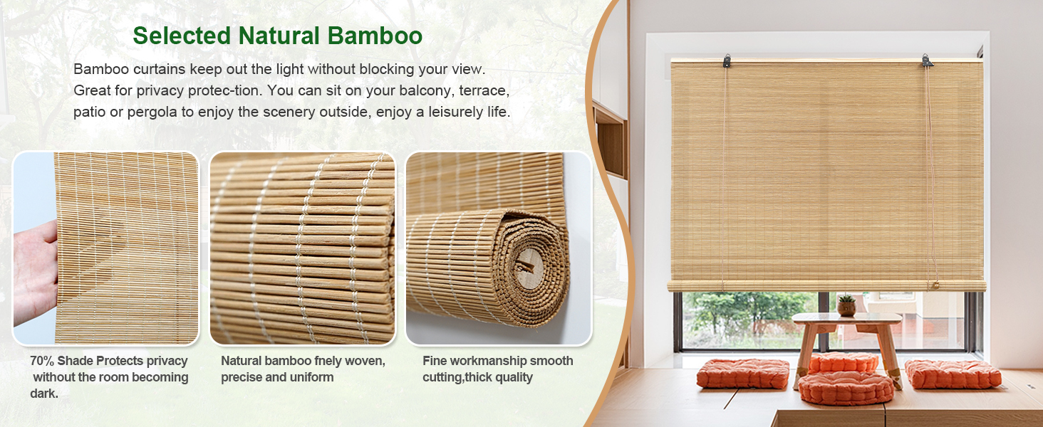 Amazon.com: HIAPES Bamboo Blinds for Interior Windows and Patio, Custom ...