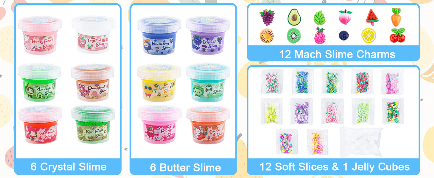 Okaybee 12 x 80 mL Big Premade Slime Kit, 32 FL OZ Slimes Includes Butter, Clear Slime, Slimes ...