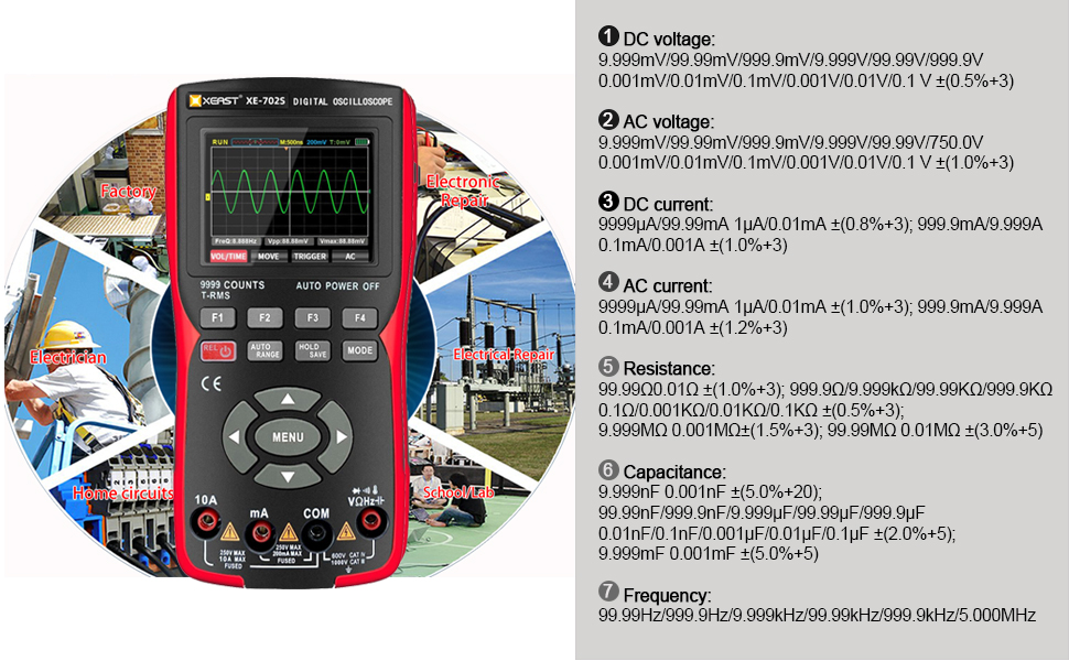 2 in 1 Handheld Oscilloscope Multimeter, 10MHz Bandwidth 48MSa/s High Sampling Professional ...