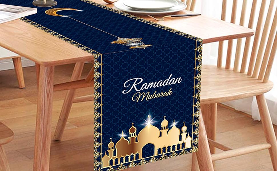 AOLOA Eid Ramadan Mubarak Table Runner, 13x72 Inch Star Moon Mosque ...