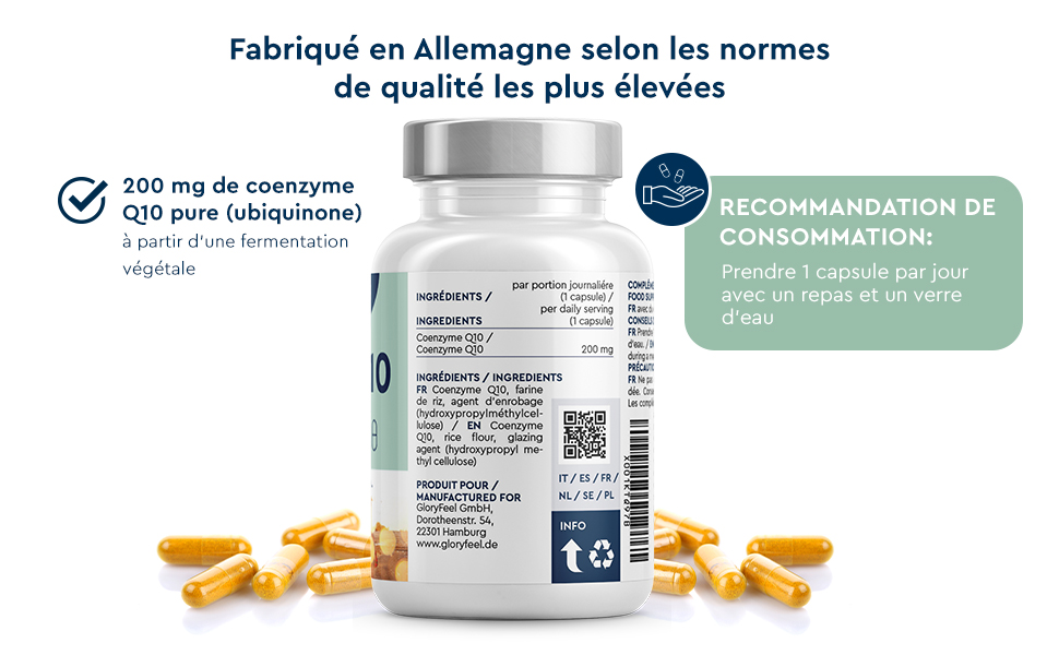 Coenzyme Q10 200mg Pure, 120 Capsules pour 4 Mois, Antioxydant Fort et Hautement Biodisponible ...