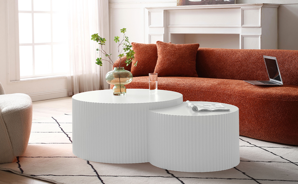 Amazon.com: LyuHome Nesting Coffee Table Set of 2, Modern Round Coffee Table End Table Set for ...