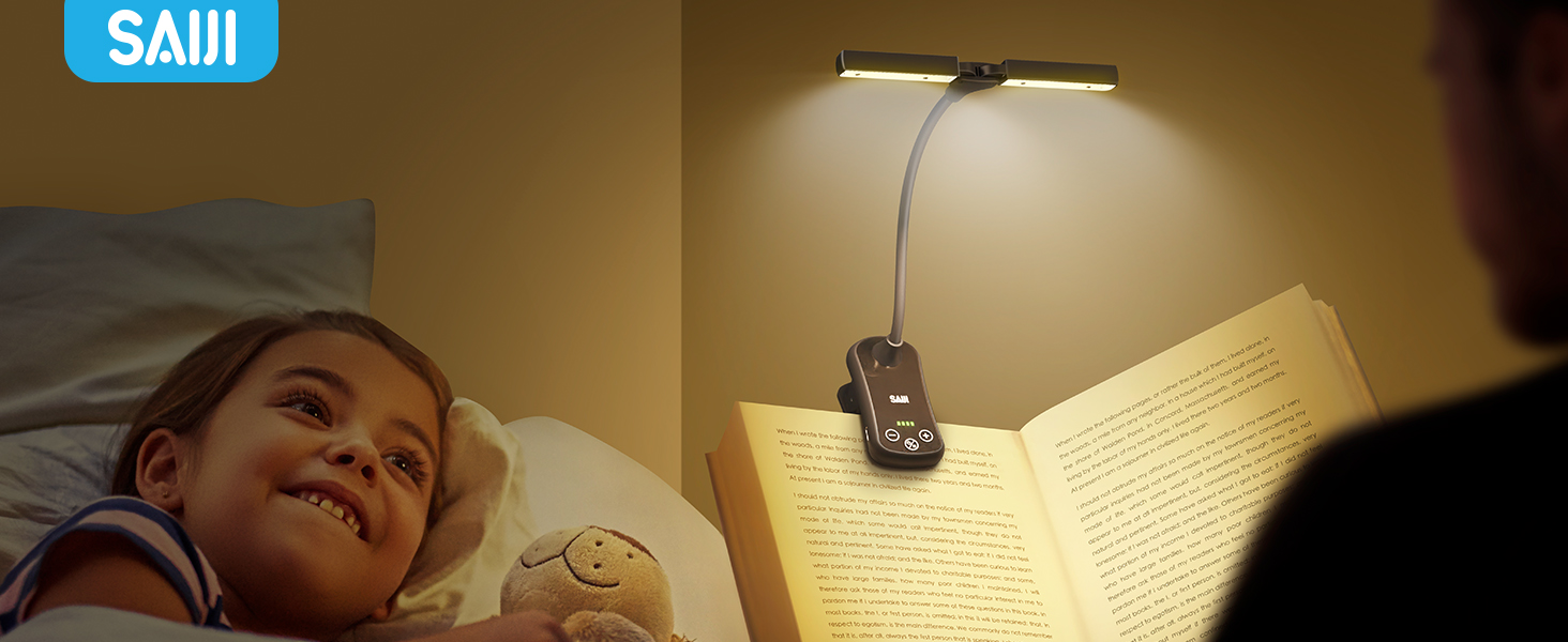 SAIJI Lampe de Lecture 14 LEDs Rechargeable, Lumière du Livre Clipsable Flexible, 90h d ...