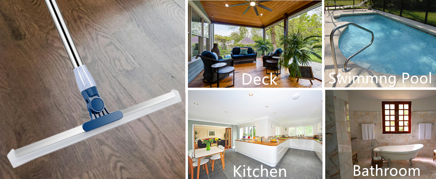 Amazon.com: Adjustable Long Handle Floor Squeegee Broom - Rubber Squeegee for Tile, Concrete ...