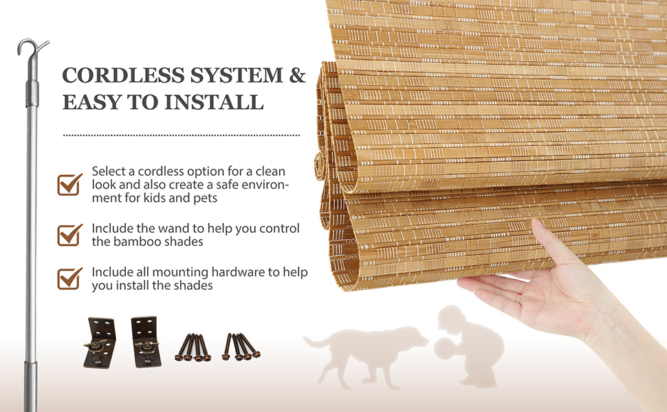 Amazon.com: Cordless Bamboo Roman Shades, Custom Woven Wood Blinds ...