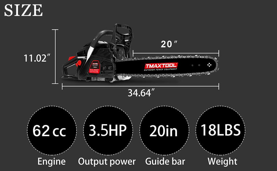 Amazon.com : Gas Chainsaw, 62cc 3.5 HP, 2-Stroke Engine, Gas Powered Chainsaw, 20 Inch Chainsaw ...