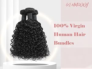 Amazon.com : Gemmrnny Human Hair Bundles Deep Water Wave, 14 16 Inch 2 Curly Bundles Human Hair ...