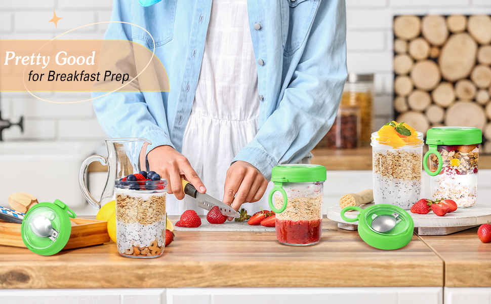 Amazon.com: RTWDKFQ 2Pack Overnight Oats Containers With Lids and Spoons,16-Oz Glass Mason Jars ...