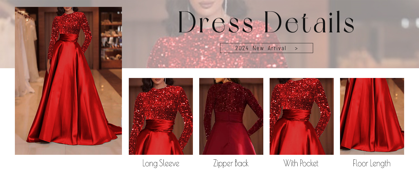 Amazon.com: Sequin Prom Dress Ball Gown with Long Sleeves Sparkly Satin A Line Formal Gowns ...